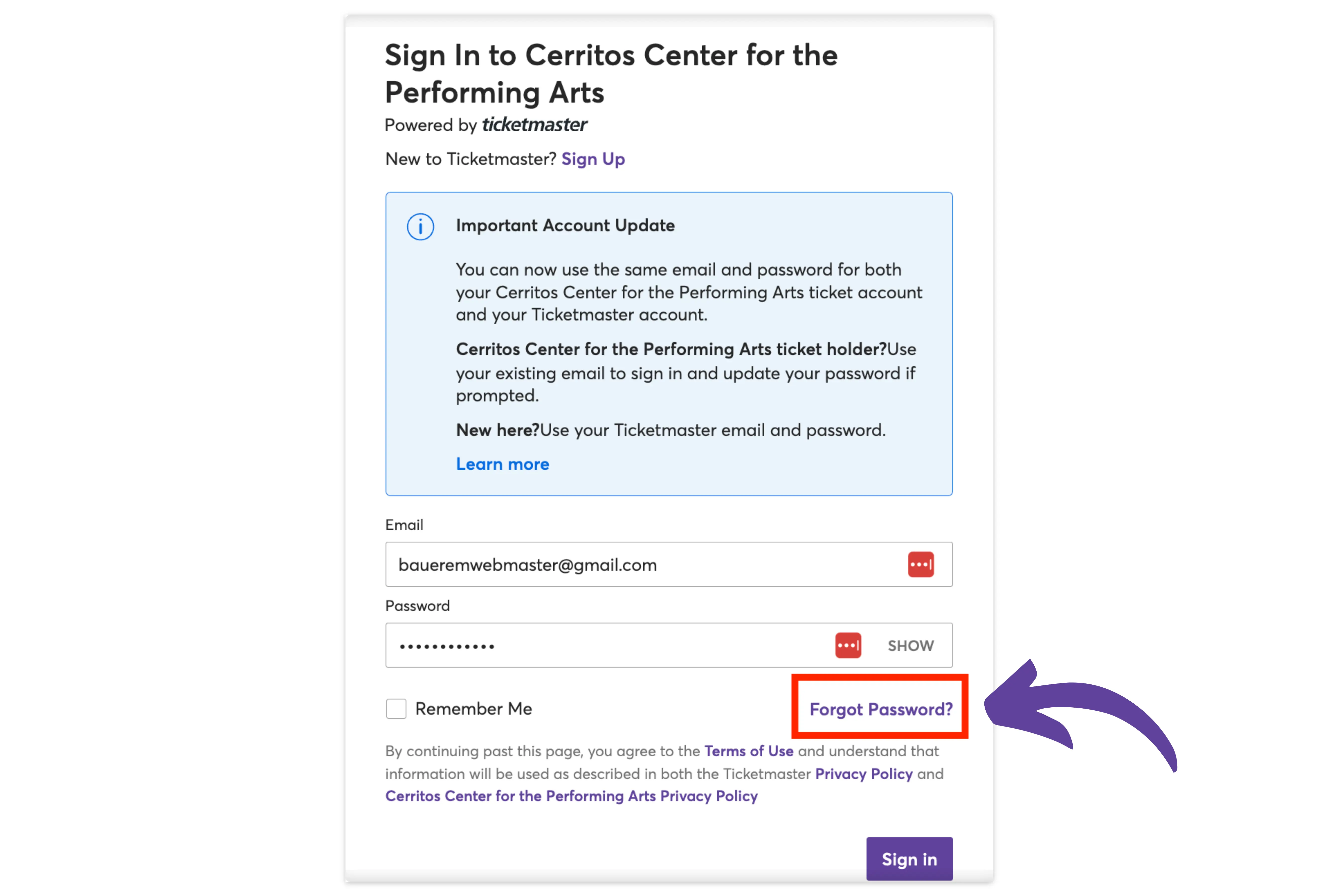 Account Manager Setup Instructions | Cerritos Center for the Performing Arts